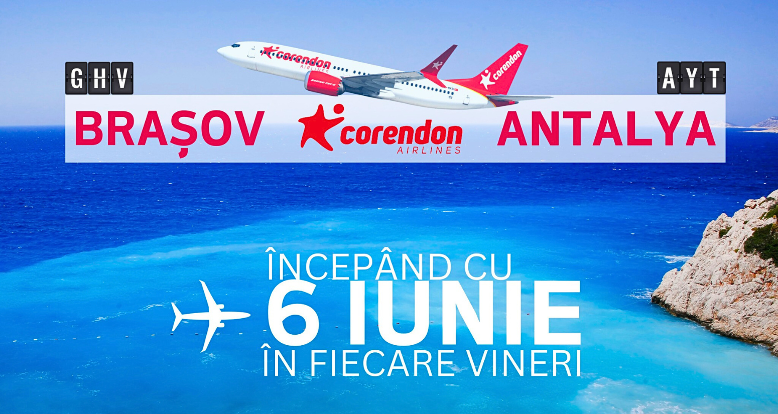 Din 6 iunie, operatorul Corendon Airlines va zbura în fiecare vineri pe ...